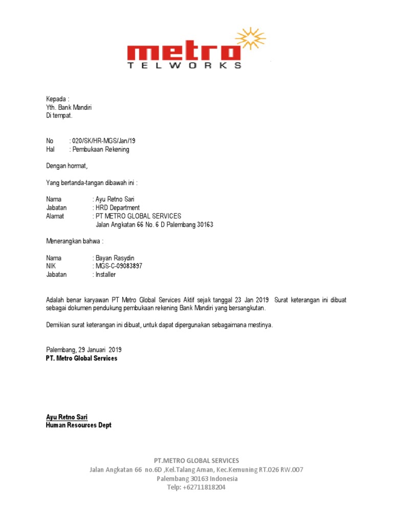 Surat Pembuatan ATM | PDF