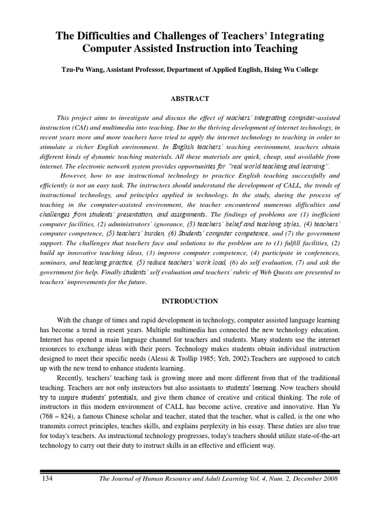 The Difficulties & Challenges of Teachers' Integrating Computer ...