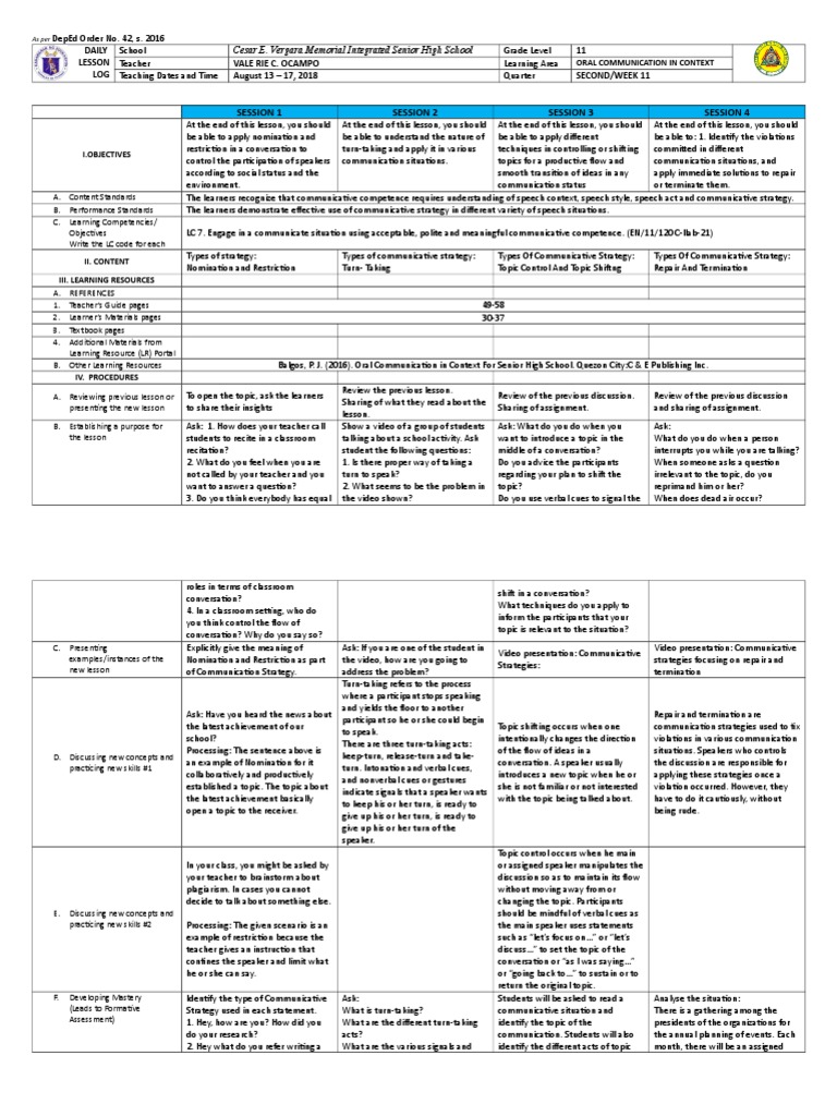 Week 11 Occ DLL 18 - 19 | PDF | Conversation | Communication