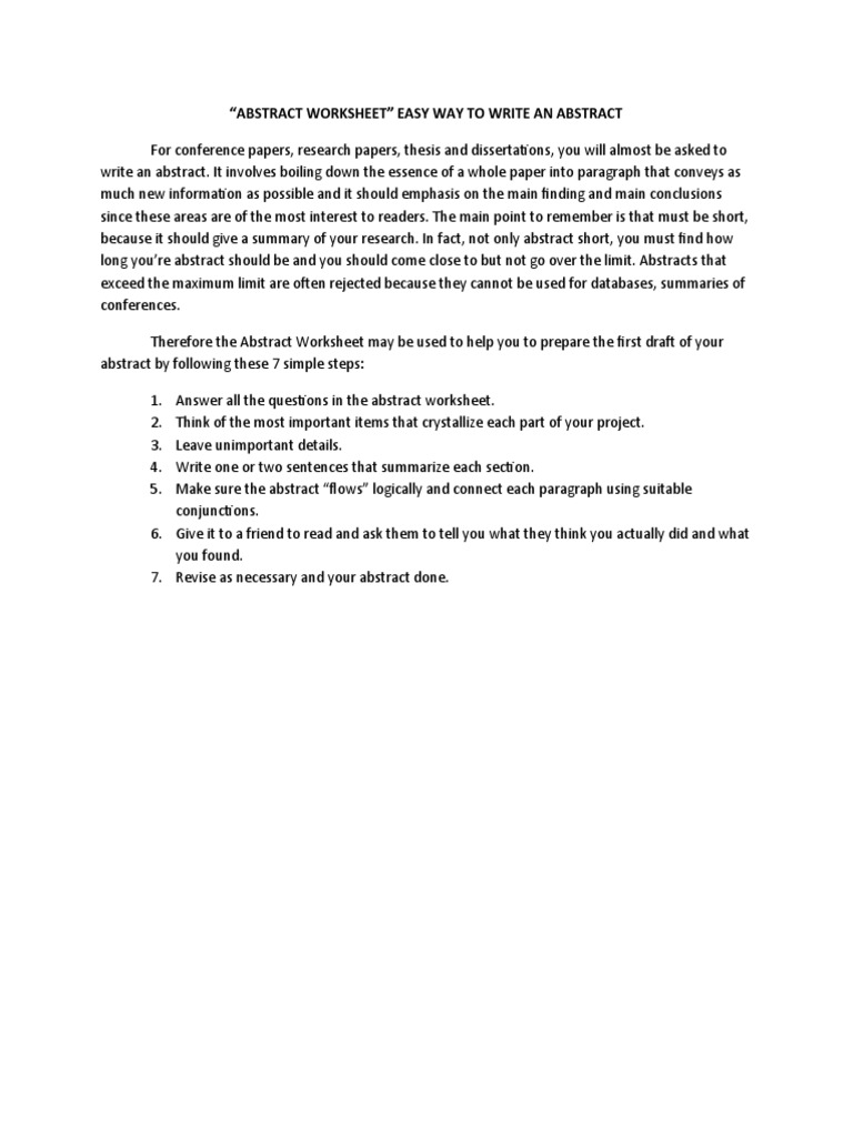 Easy Way To Write An Abstract Using Abstract Worksheet | PDF