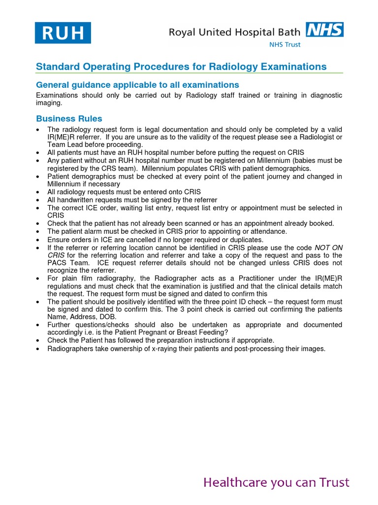Radiology Department Standard Operating Procedures | PDF | Radiology ...
