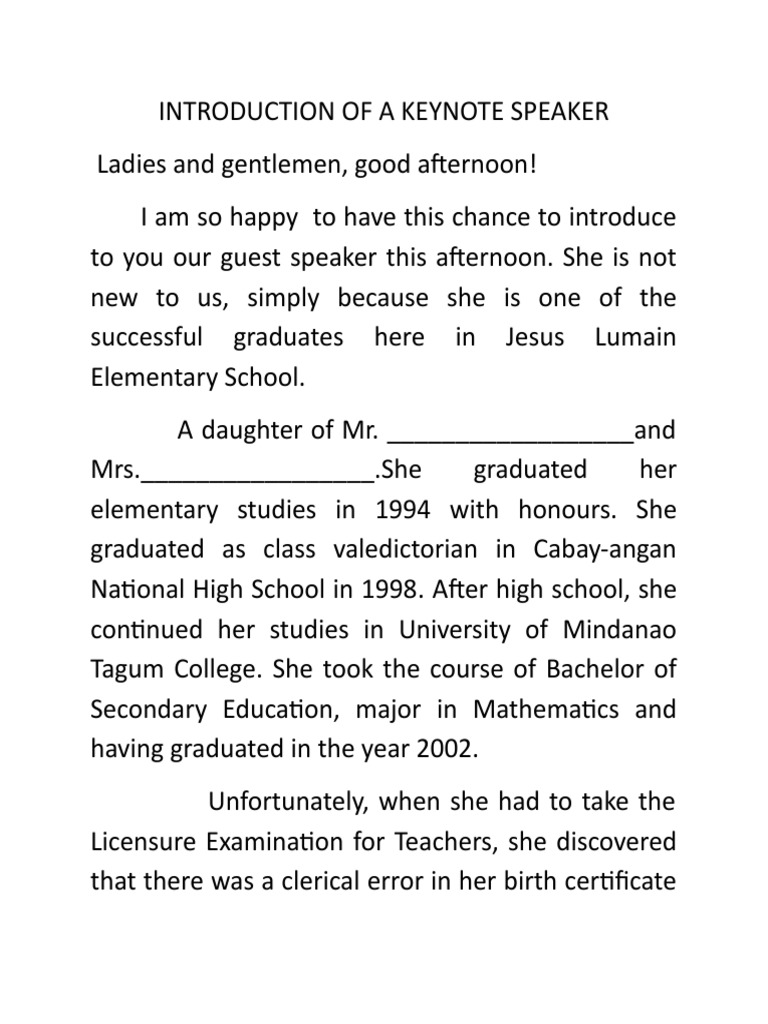 Keynote Speaker Introduction Example | PDF