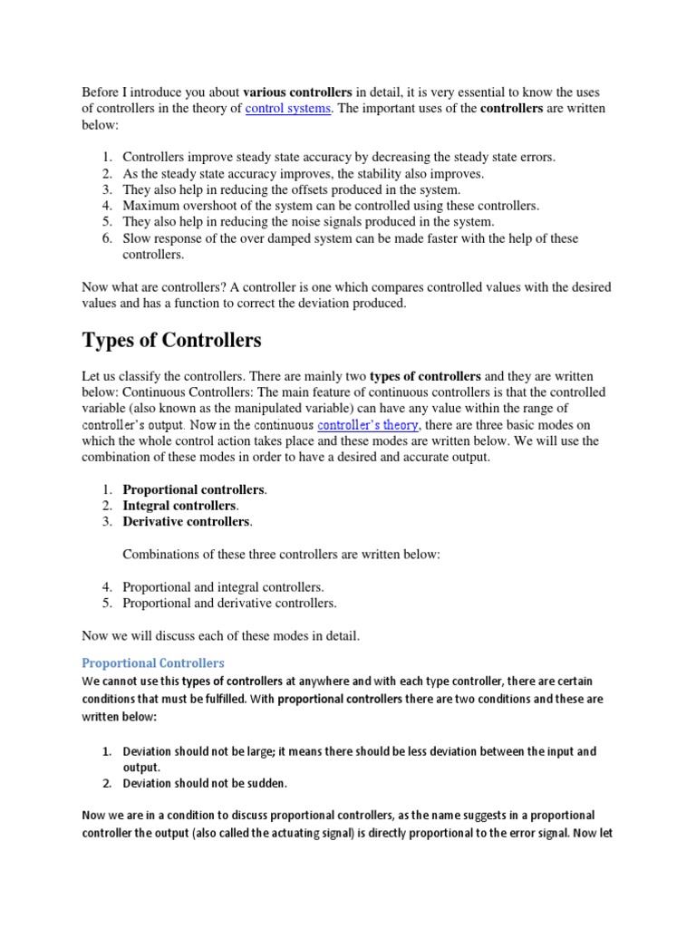 Types of Controllers in Control Systems | PDF | Servomechanism ...