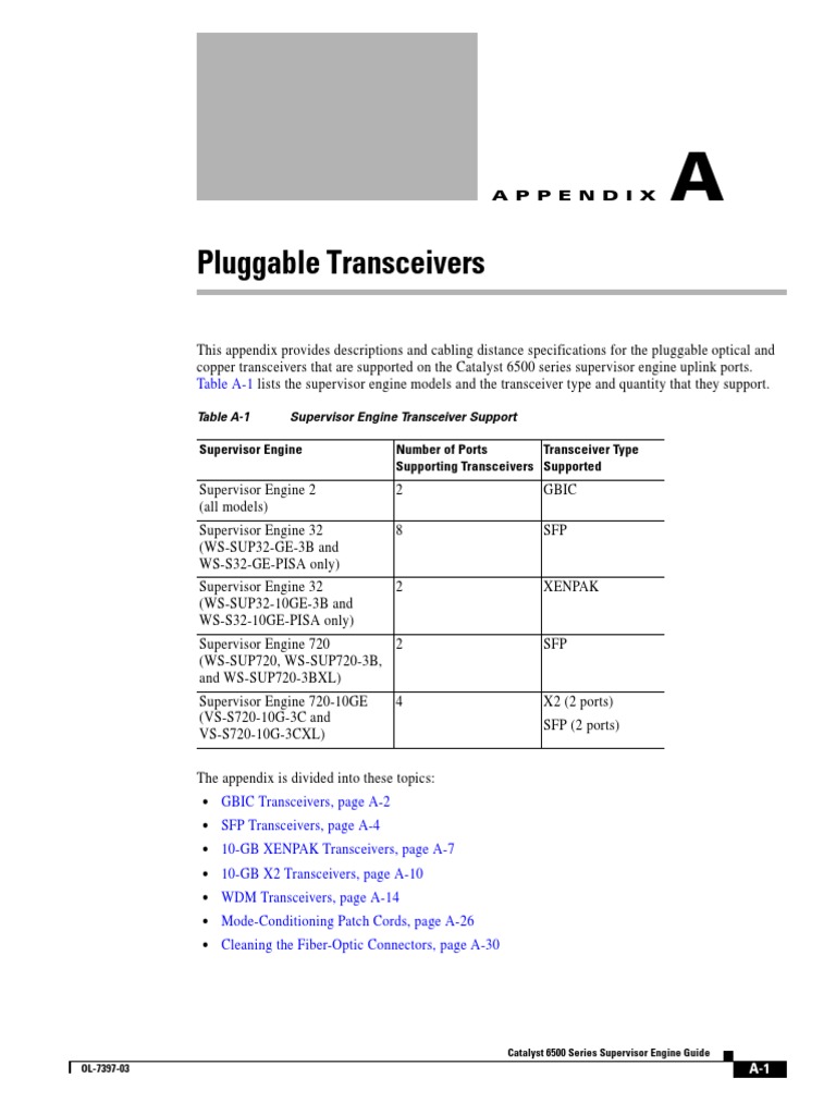 Catalyst 6500 Transceiver Guide | PDF | Optical Fiber ...