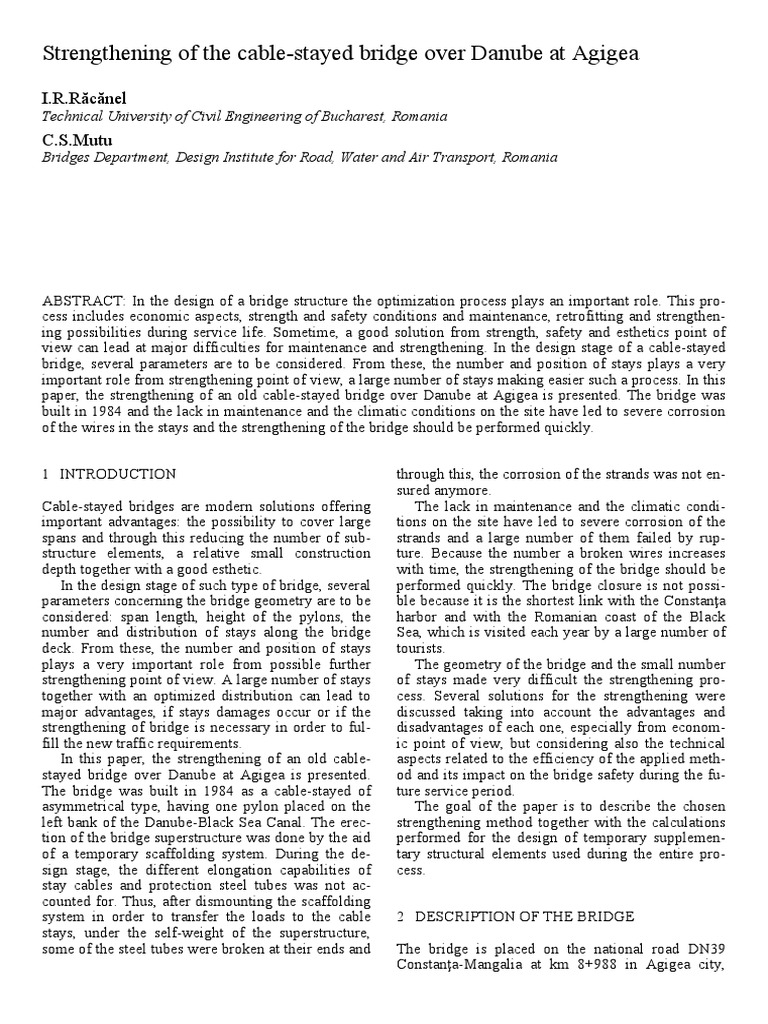Strengthening of The Cable-Stayed Bridge Over Danube at Agigea | PDF ...