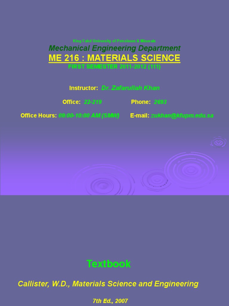 Me 216: Materials Science: Mechanical Engineering Department | PDF ...