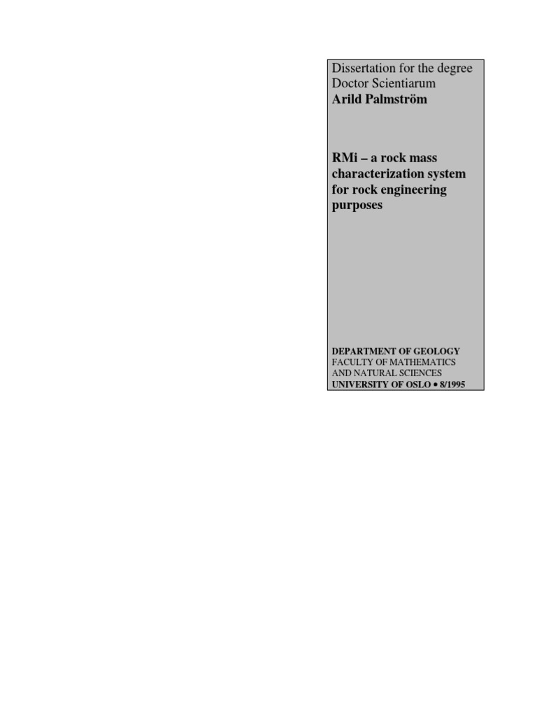 Palmstrom - RMi PDF | PDF | Strength Of Materials | Geology