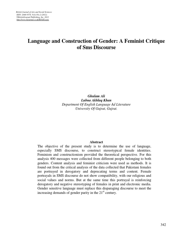 Language and Construction of Gender A Fe PDF | PDF | Gender Role | Gender