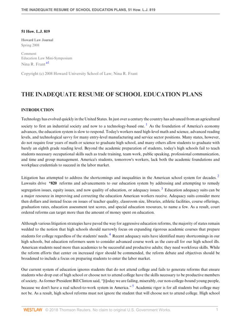 The Inadequate Resume of School Education Plans | PDF | Education ...
