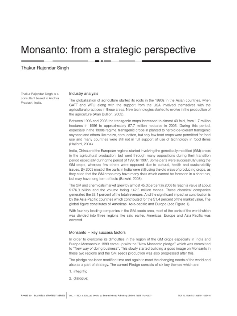 Monsanto From A Strategic Per | PDF | Monsanto | Genetically Modified Crops