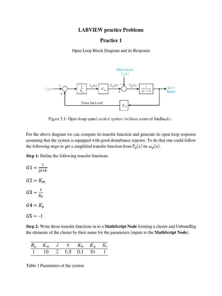 Labview Practice Problems Practice 1 Step 1 Define The Following Transfer Functions Pdf 