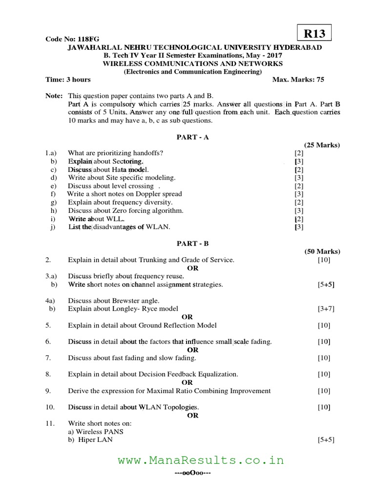 WCN JNTUH Question Papers | PDF | Radio | Telecommunications Engineering