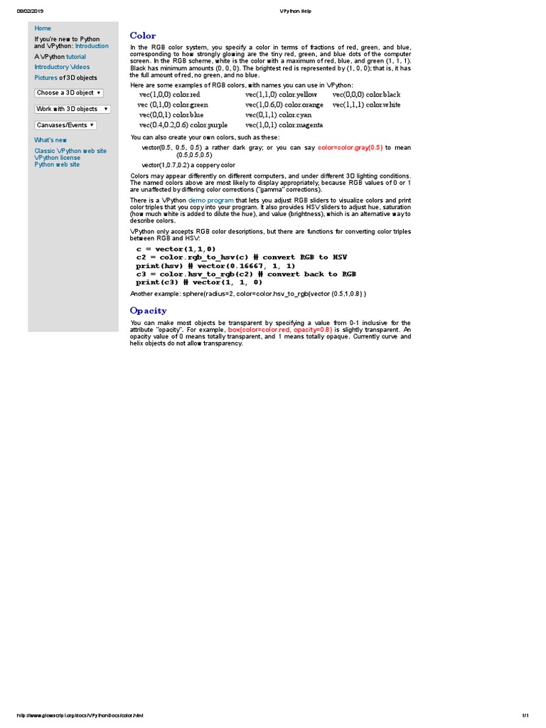 VPython Help17 | PDF | Rgb Color Model | Color