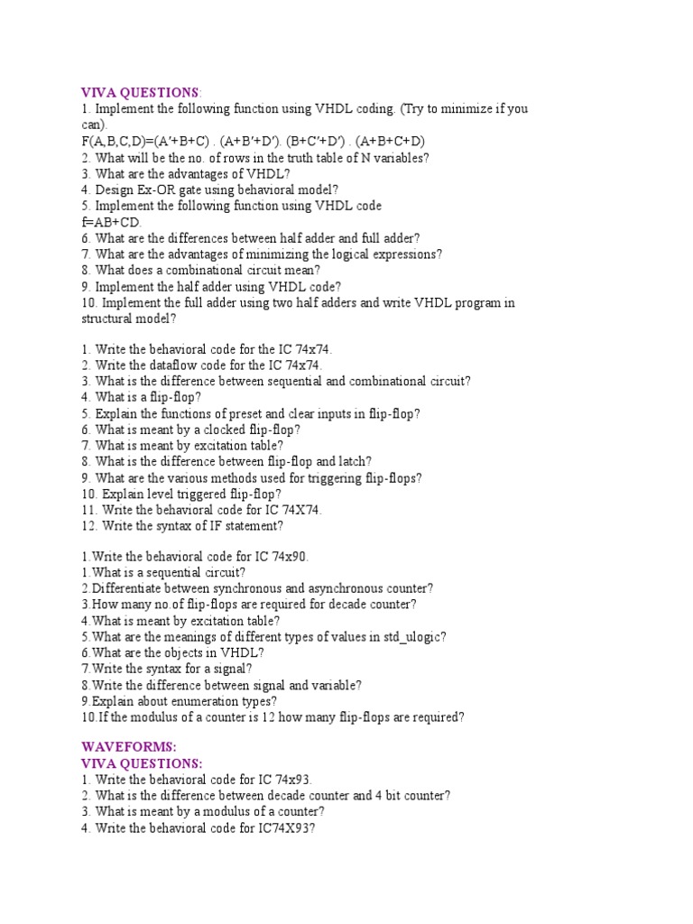 Viva Questions | PDF | Vhdl | Logic Gate