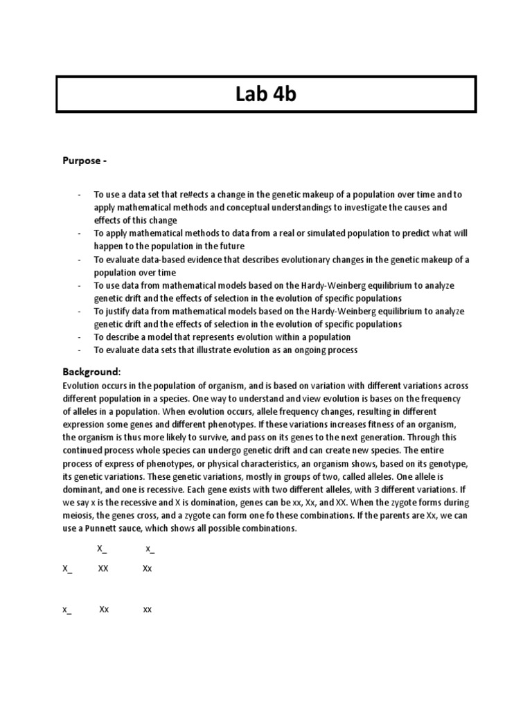 Lab 4b: Purpose | PDF | Evolution | Dominance (Genetics)