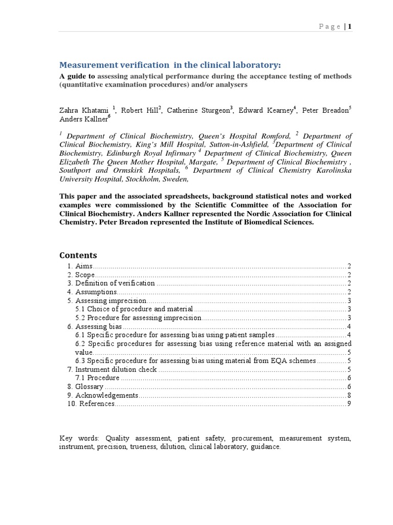 Measurement Verification in The Clinical Laboratory | PDF | Accuracy ...