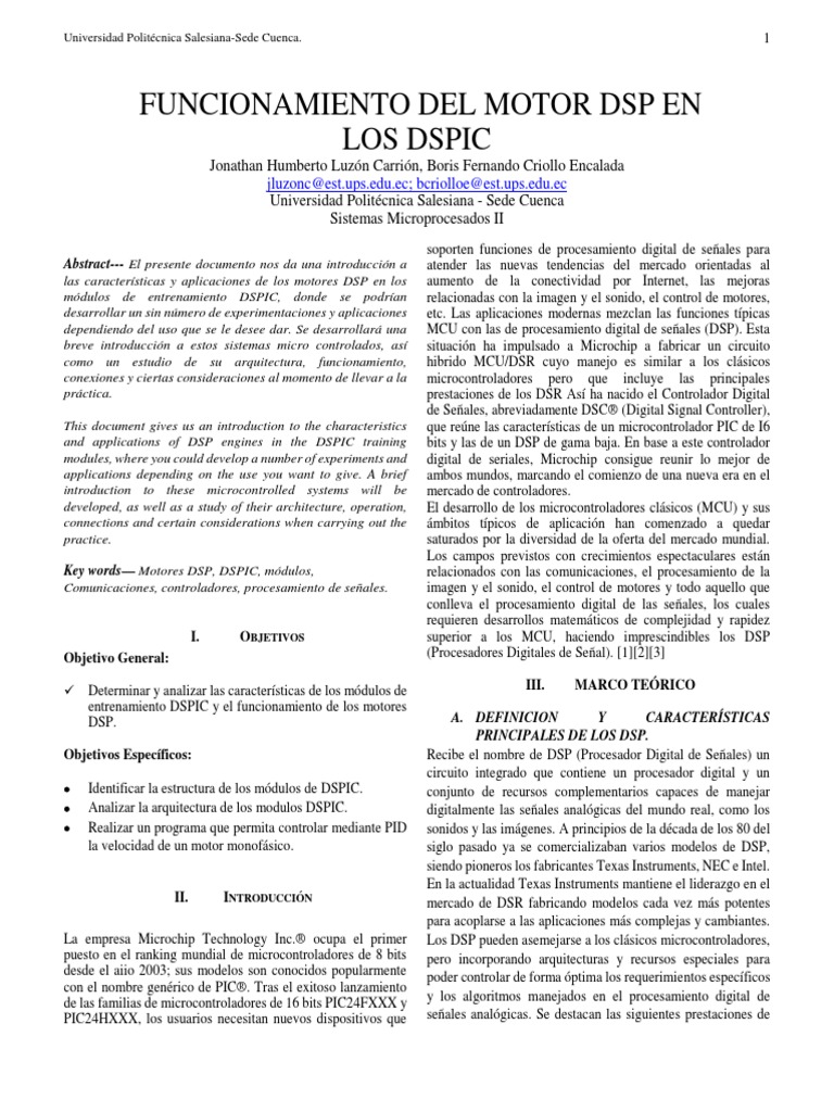 Motores DSP y Dspic | PDF | Microcontrolador | Procesador de señal digital