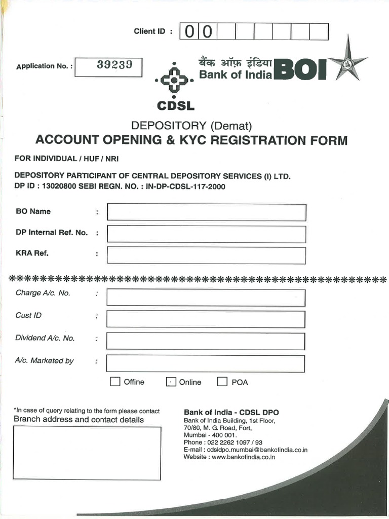 CDSL Demat Form | PDF