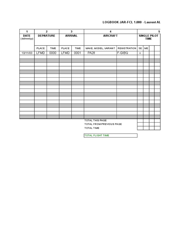Flight Log Template