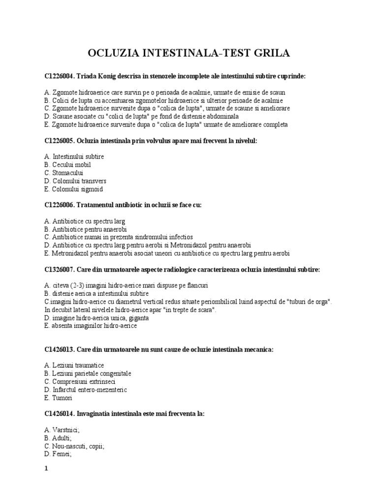 Ocluzia Intestinala-Test Grila | PDF