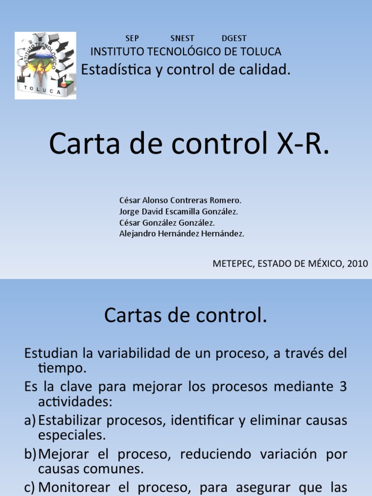 Carta de Control X-R | PDF | Desviación Estándar