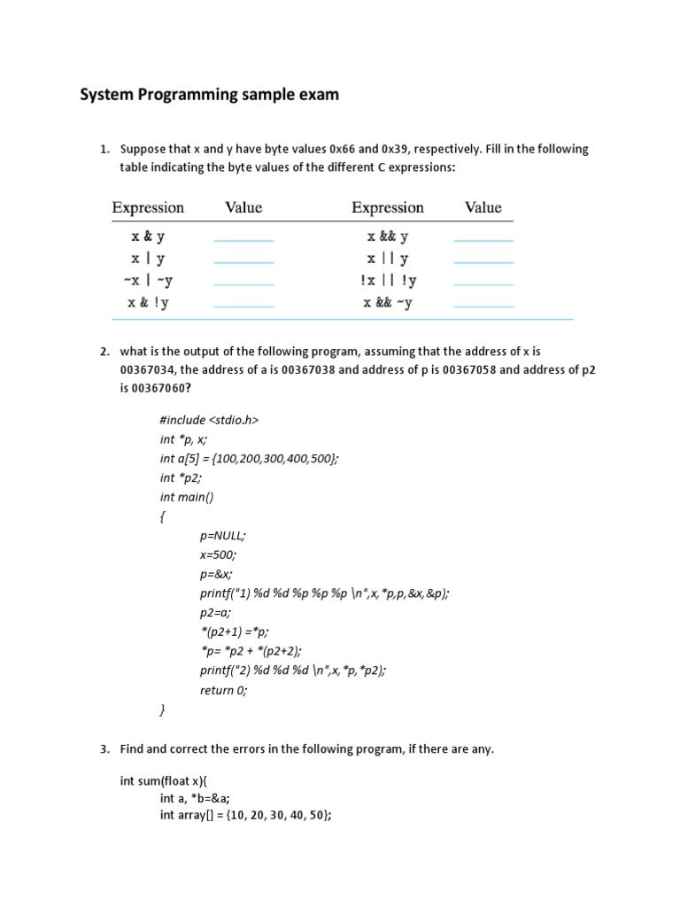 Sample Exam Questions | PDF | Integer (Computer Science) | Areas Of ...