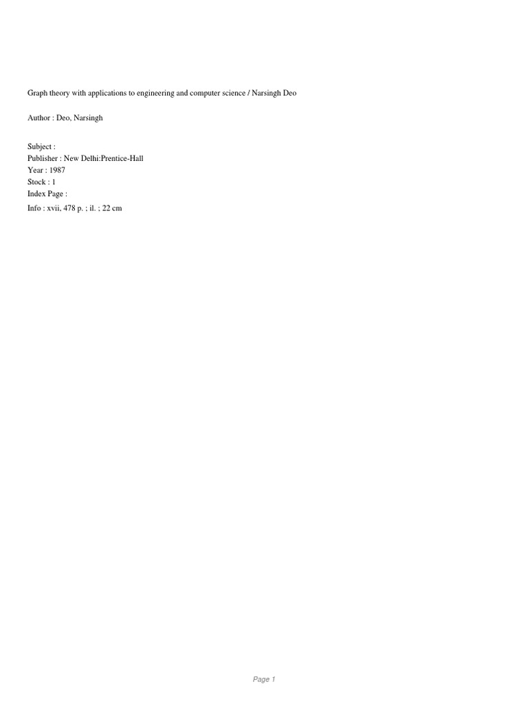 Graph Theory With Applications To Engineering and Computer Science / Narsingh Deo | PDF