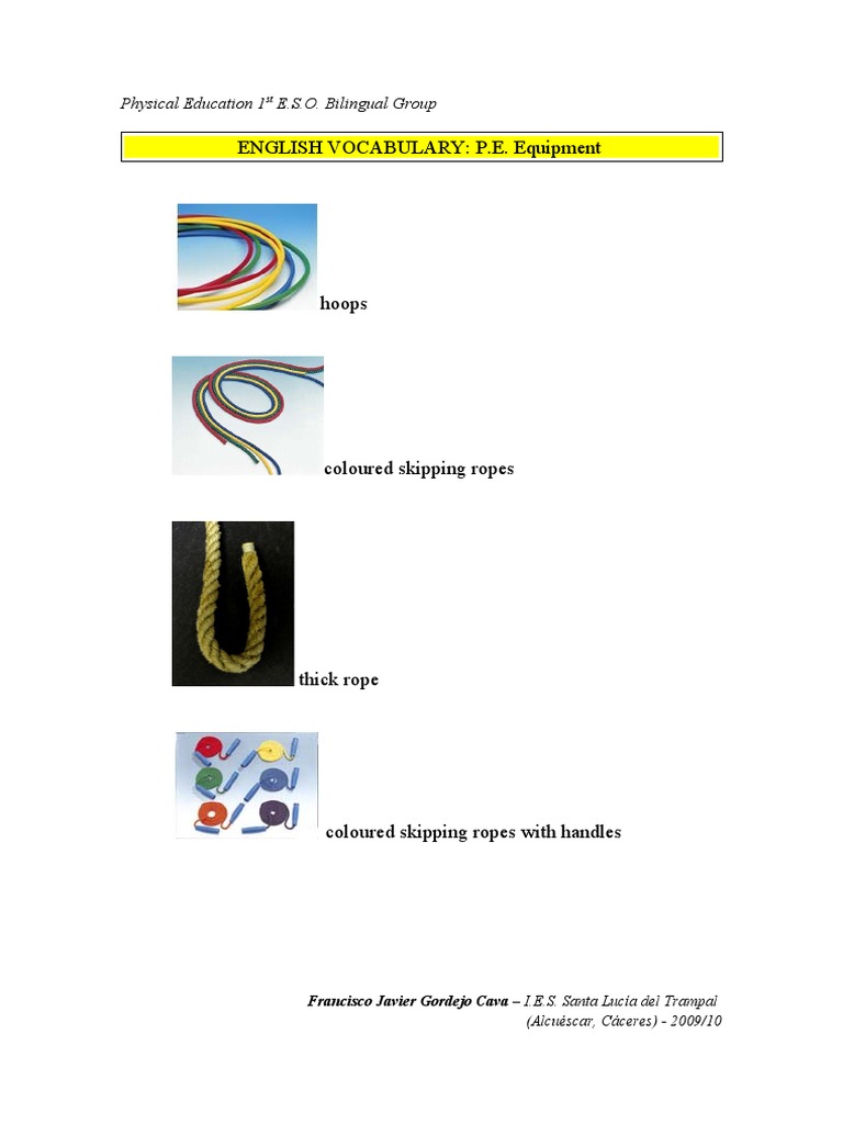 English Vocabulary: P.E. Equipment: Physical Education 1 E.S.O ...