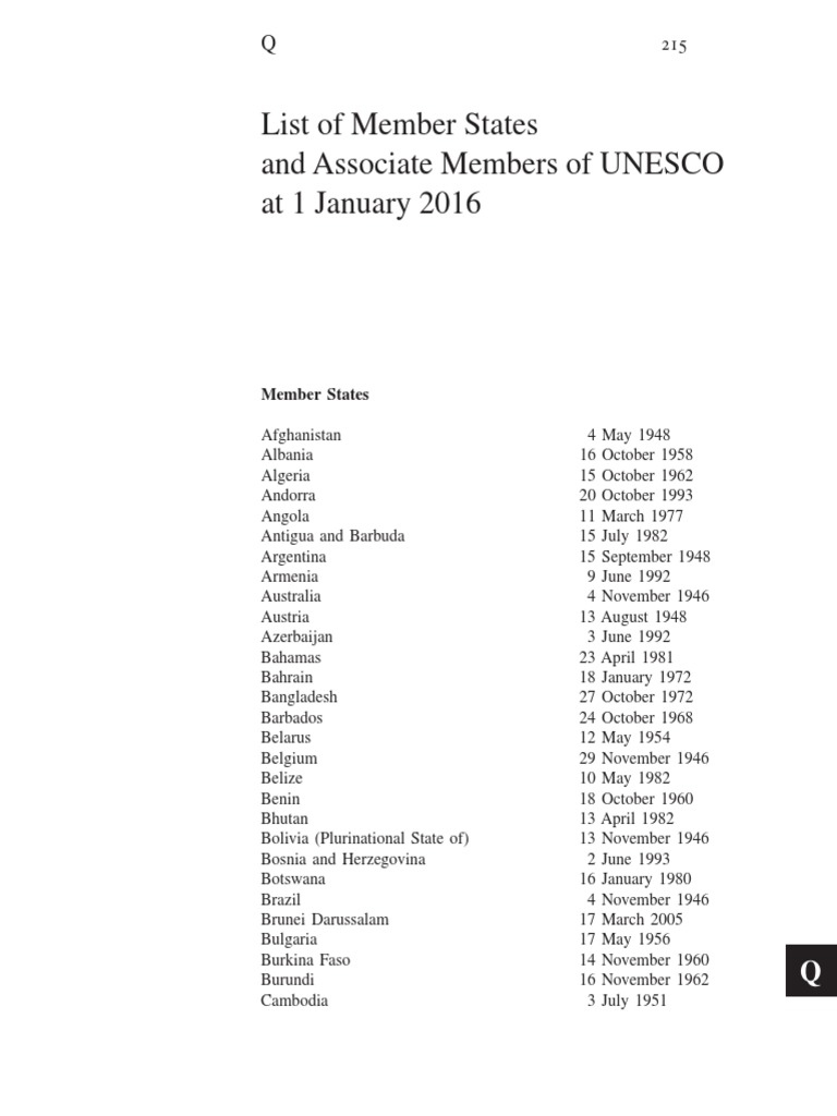 List of Member States and Associate Members of UNESCO at 1 January 2016 ...