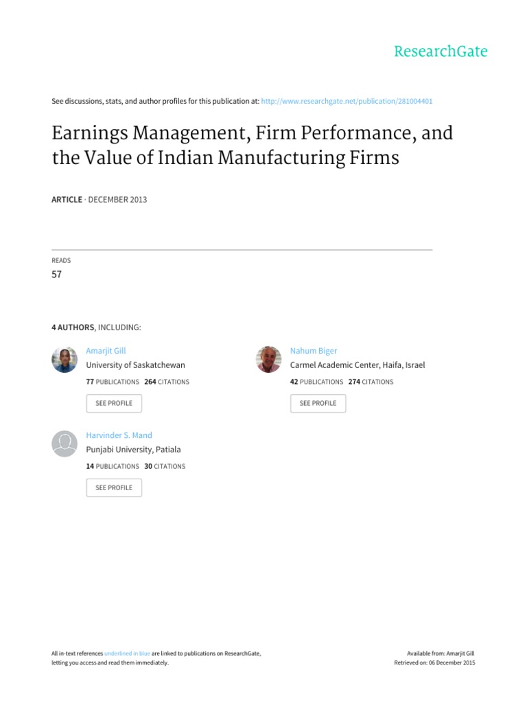 Earnings Management | PDF | P Value | Multicollinearity