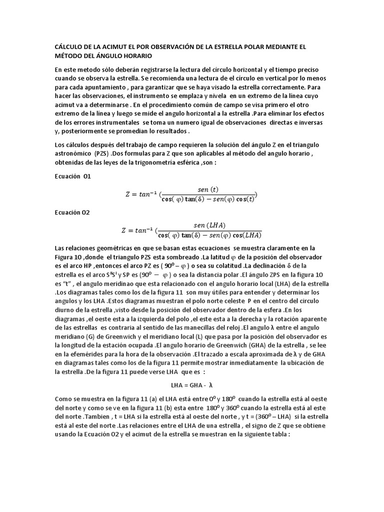 Cálculo de Acimut con Estrella Polar | PDF | Azimut | Geometría