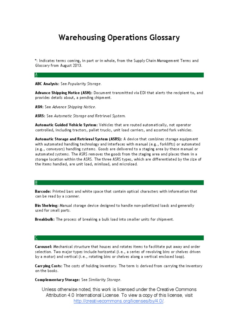 WEEK 4 Glossary | PDF | Warehouse | Inventory