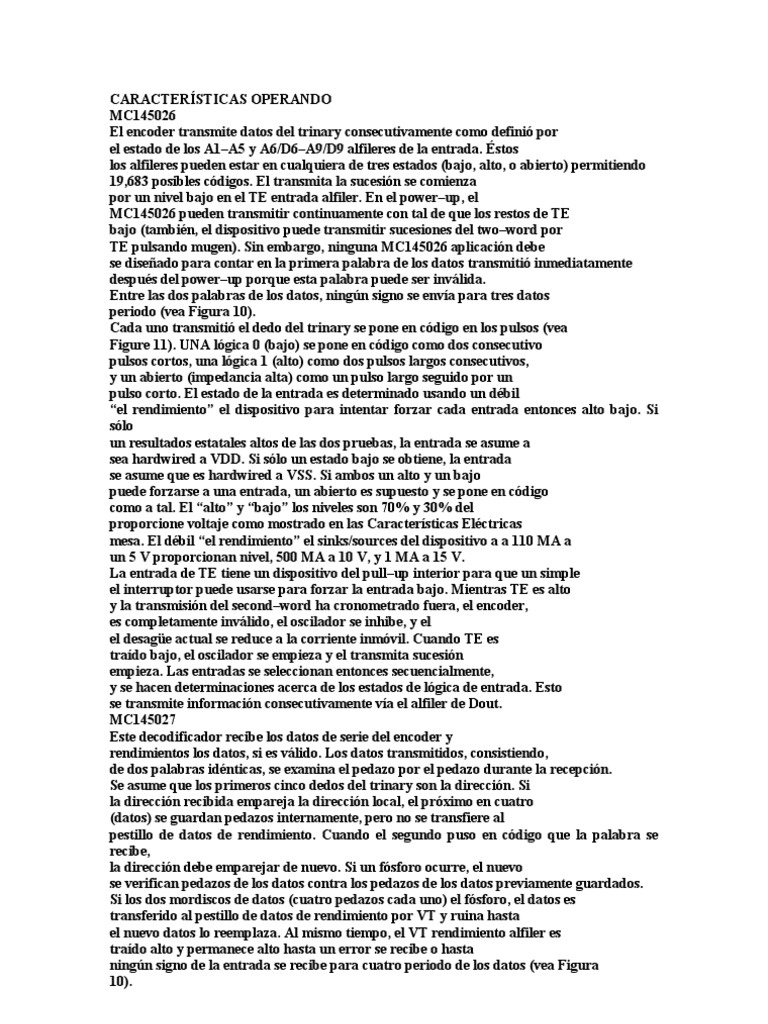 Características del Encoder y Decodificadores MC145026-028 | PDF ...