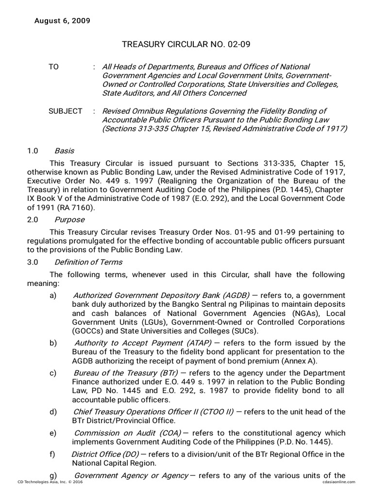 II-b. Fidelity Bonding Circular (Treasury Circular 02-2009) | PDF ...