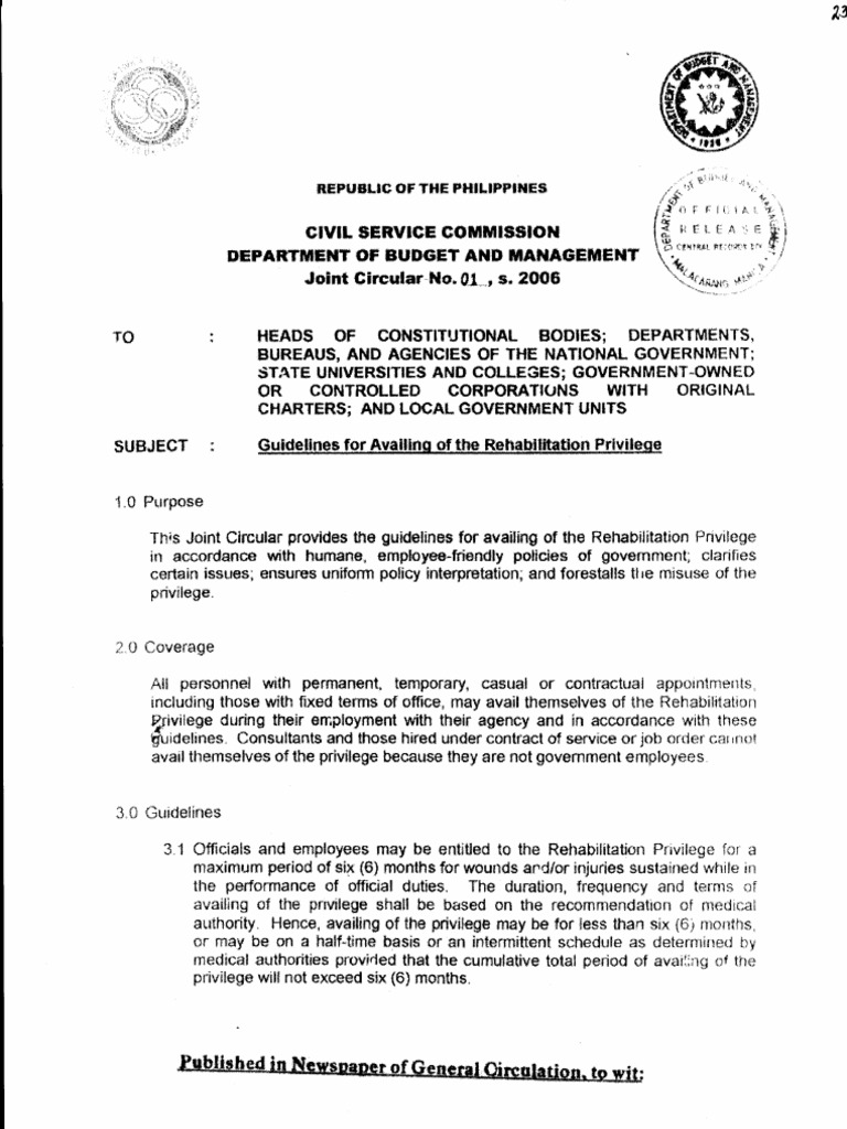 Guidelines On Availing Rehabilitation Leave | PDF