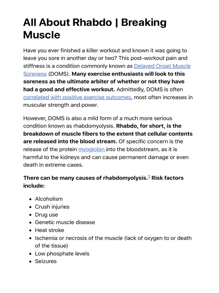 All About Rhabdo - Breaking Muscle: Delayed Onset Muscle Soreness | PDF ...
