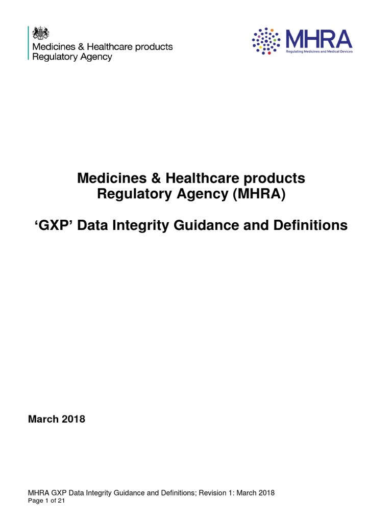 MHRA GXP Data Integrity Guide March Edited Final PDF | PDF | Metadata ...