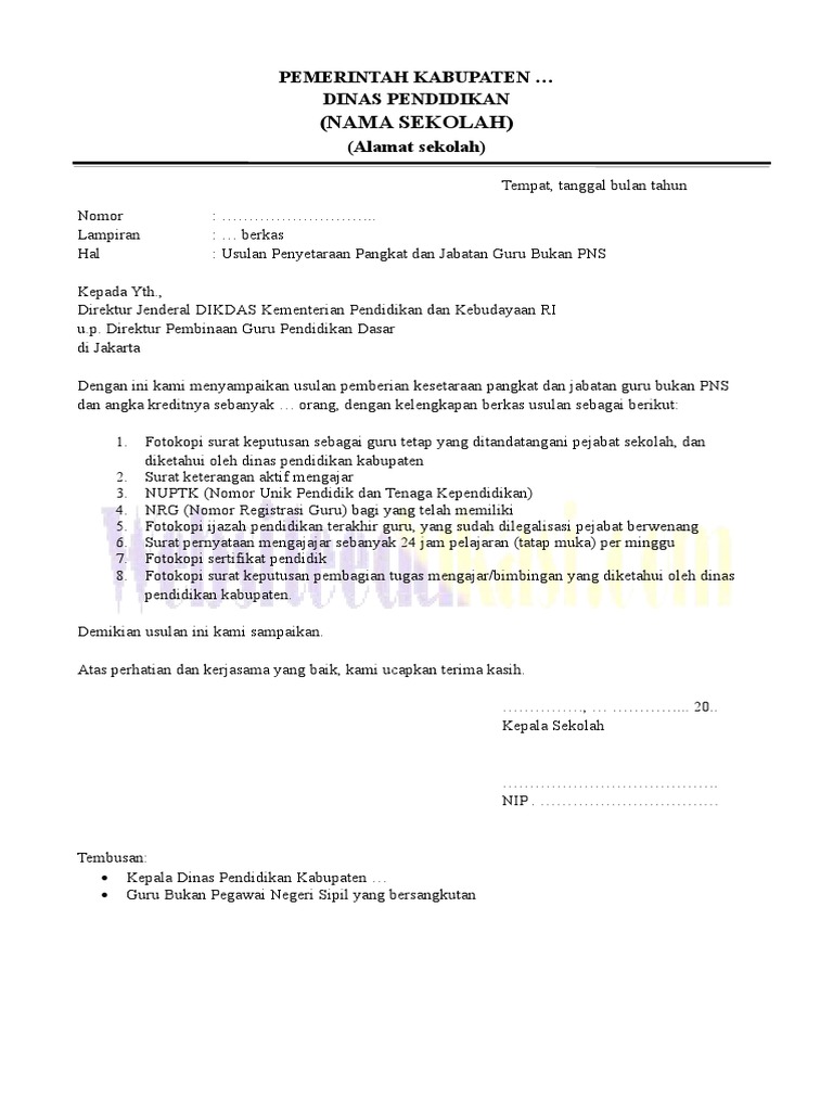 Surat Usulan Inpassing Guru Non Pns | PDF