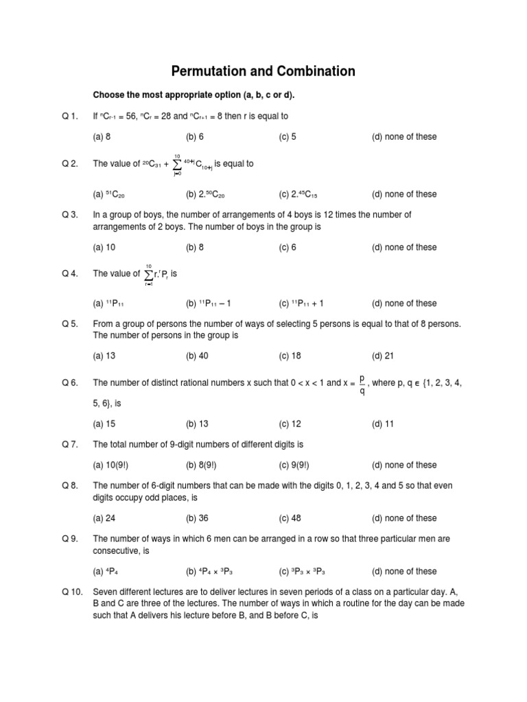 Permutations and Combinations Problems | PDF | Numbers | Abstract Algebra