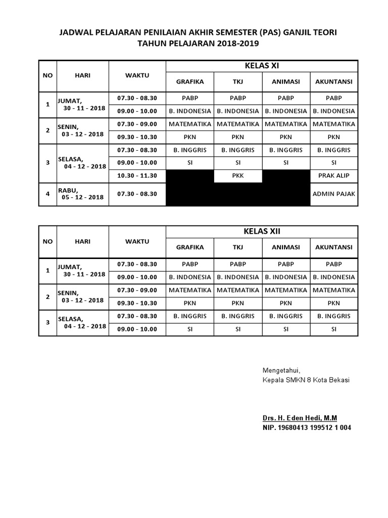 Jadwal Pas | PDF