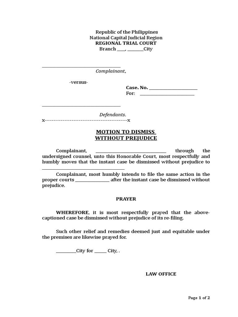Motion To Dismiss Without Prejudice | PDF