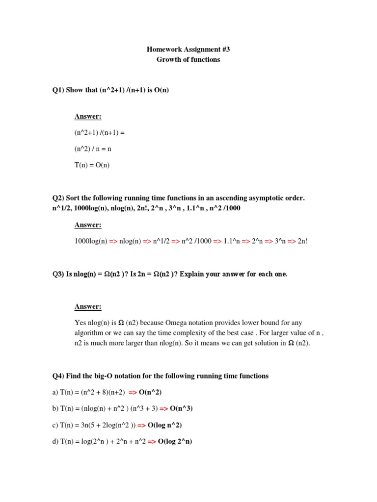 Hw3 Growth of Functions | PDF | Time Complexity | Discrete Mathematics