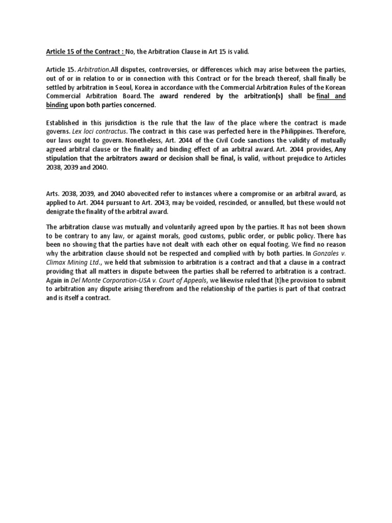 Article 15 of The Contract | PDF