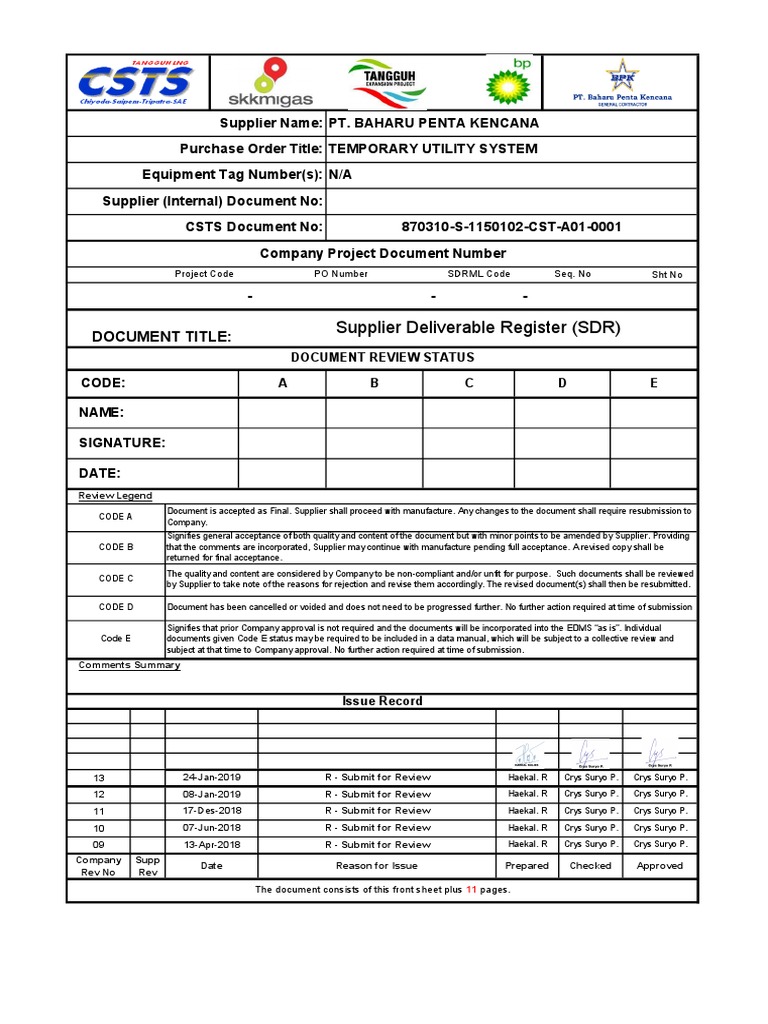 Supplier Deliverable Register (SDR) : - Document Title | PDF | Nature