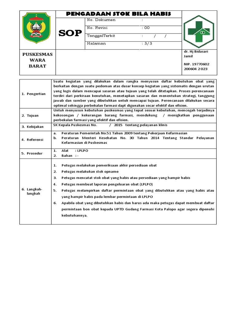 Sop Pengadaan Stok Bila Habis Pdf