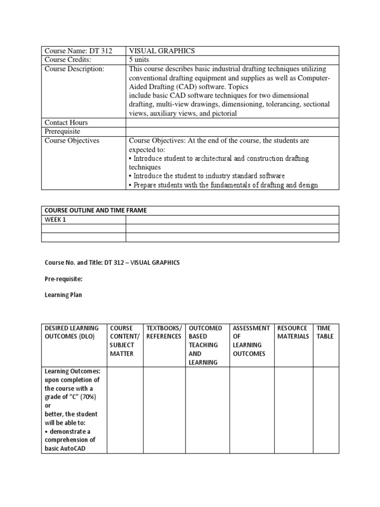 Course Outline and Time Frame | PDF | Technical Drawing | Computer ...