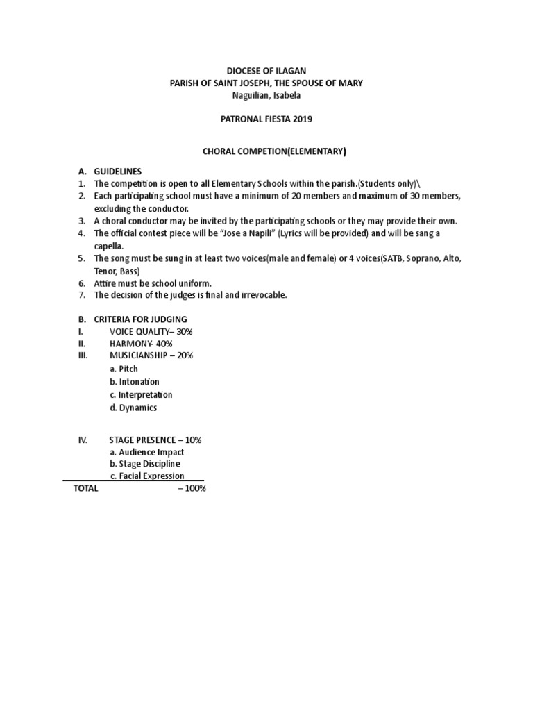 Choral Competition Guidelines and Criteria | PDF
