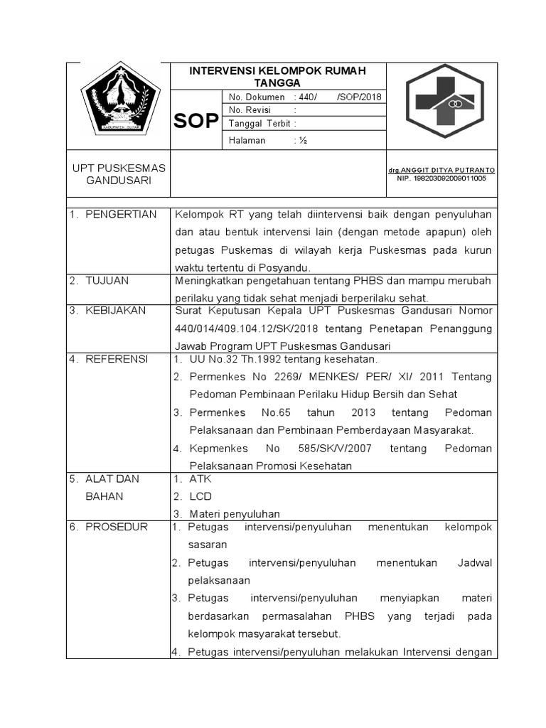 Sop Intervensi Phbs RT | PDF