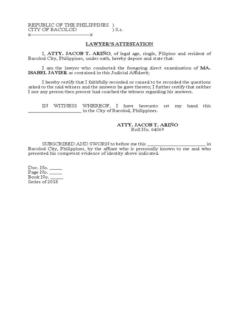 Lawyer's Attestation Document Sample | PDF