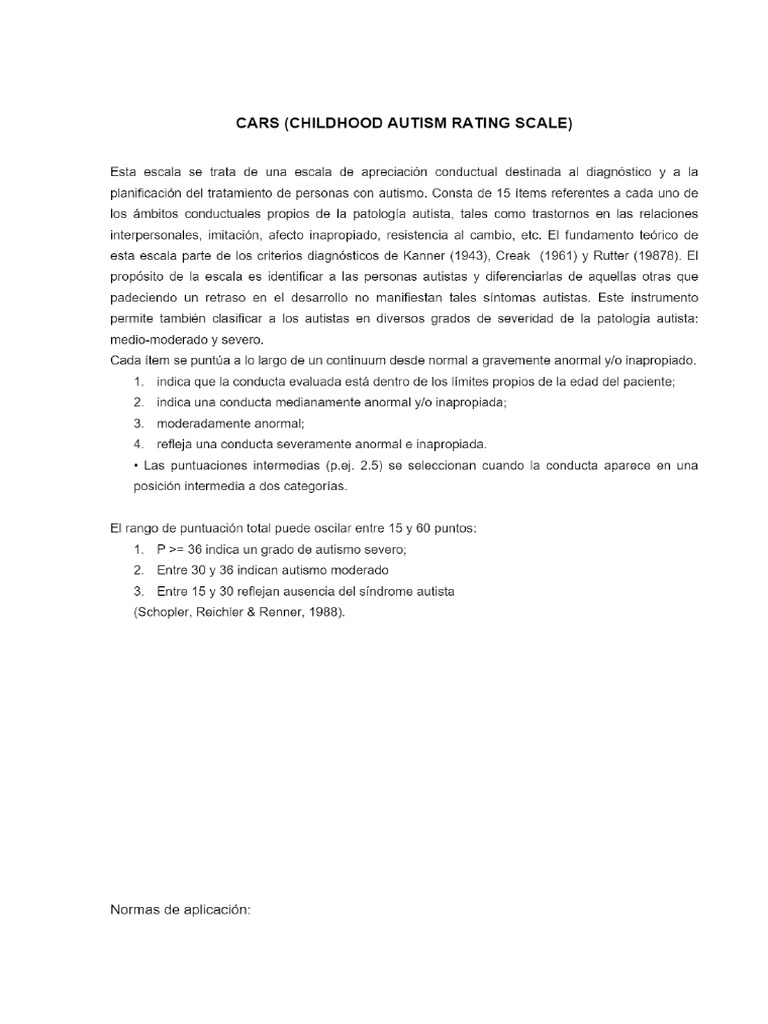 Cars (Childhood Autism Rating Scale) PDF | PDF